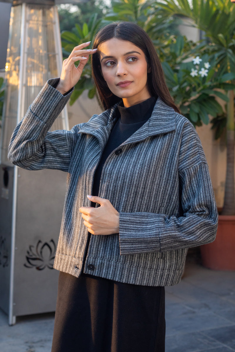 Orchid Dark grey Short Wool Jacket – The August Co.